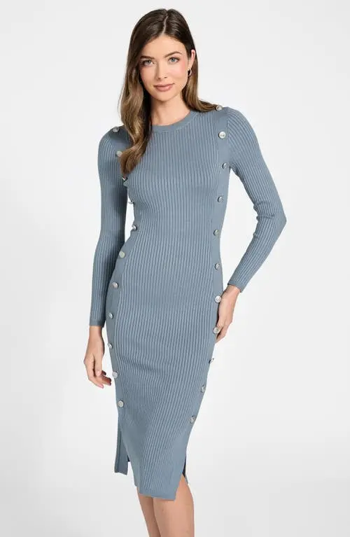 Guess Ribbed Long Sleeve Sweater Dress - Blue