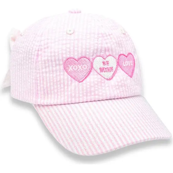 BITS & BOWS Candy Hearts Bow Baseball Cap - Pink
