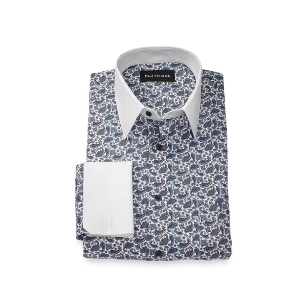 PAUL FREDRICK Comfort Stretch Non-iron Paisley Dress Shirt - Blue/brown