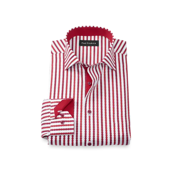 PAUL FREDRICK Slim Fit Comfort Stretch Non-iron Heart Dress Shirt With Contrast Trim - White/red