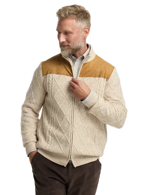 PAUL FREDRICK Donegal Full Zip Mock Neck Sweater