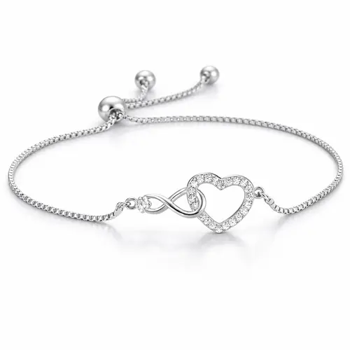 DONATELLO GIAN Crystal Infinity Heart Adjustable Bracelet - Silver