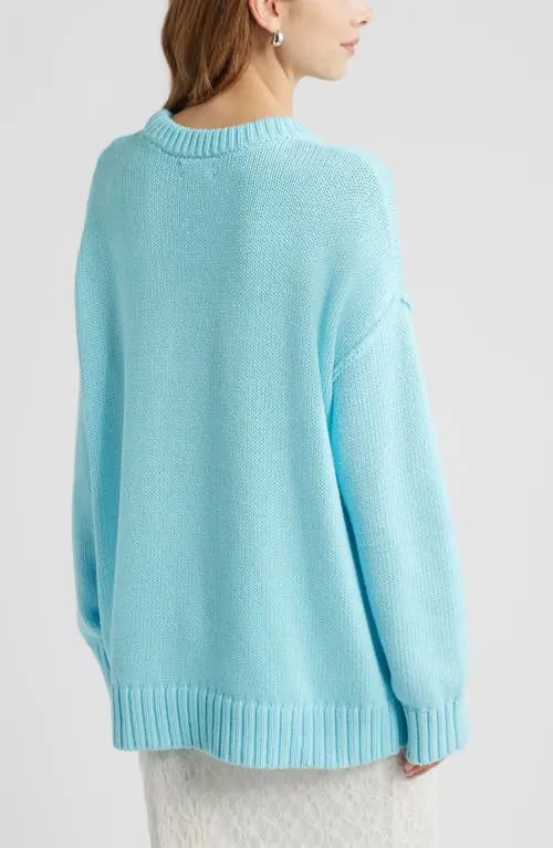 OPEN EDIT Oversized Crewneck Cotton Sweater - Blue Atomizer