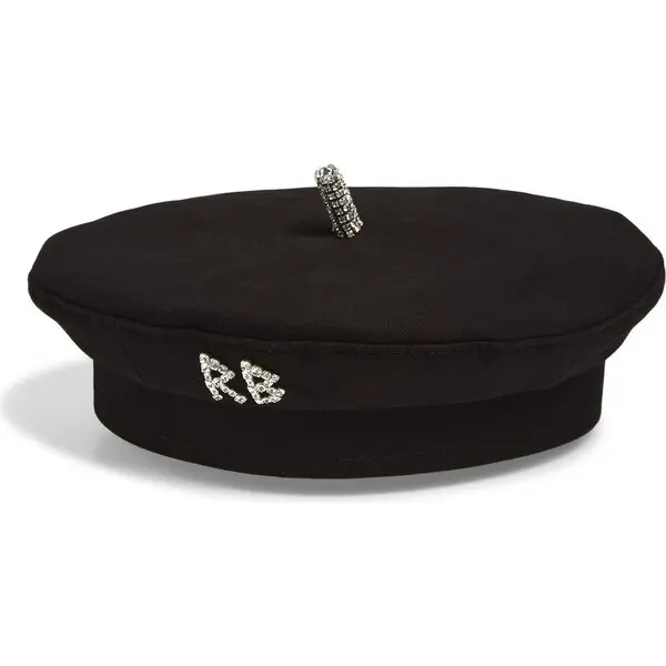 Ruslan Baginskiy Crystal Embellished Beret - Black