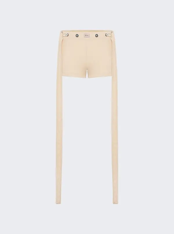 Jean Paul Gaultier Ribbed Cotton Shorts With Buckles - Beige