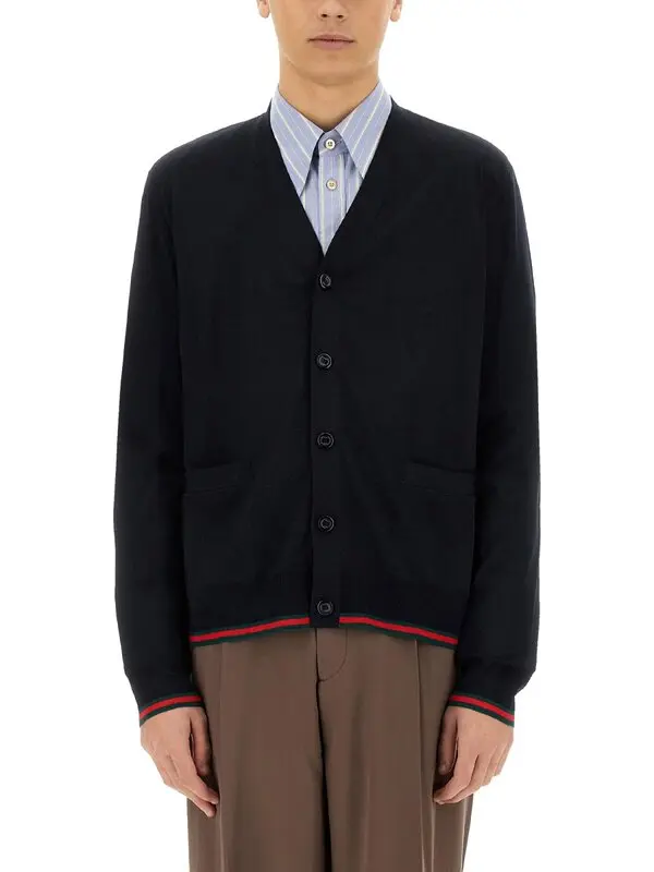 Gucci Knitted Wool Cardigan With Web Pattern
