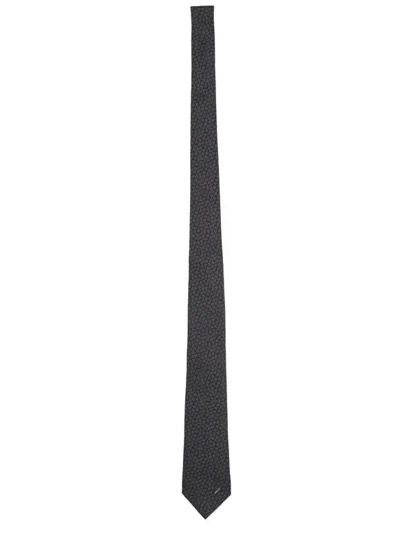 Gucci Silk Neck Tie With Clamps - Black