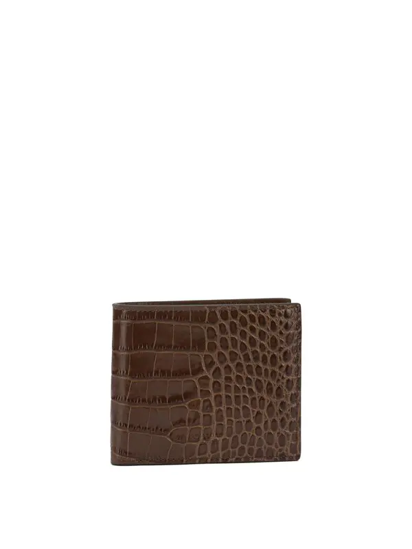 TOM FORD Crocodile Print Leather Wallet - Brown