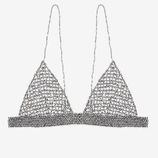 GOLDEN GOOSE Crochet Top With Crystals - Silver