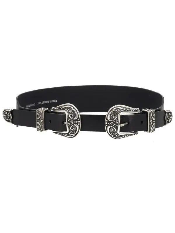 Golden Goose Double Buckle Leather Belt - Black