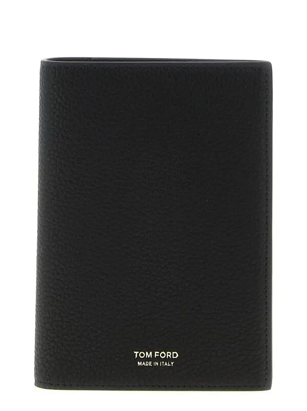 TOM FORD Hammered Leather Passport Holder - Black