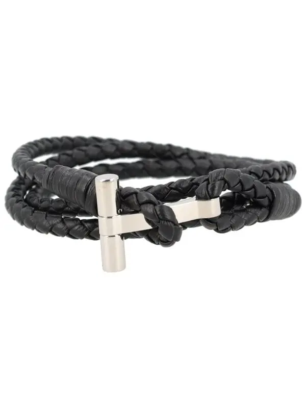 TOM FORD Braided Leather Bracelet - Black