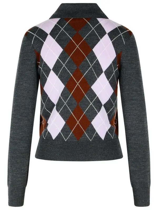 SELF-PORTRAIT Argyle Wool Sweater - Grey