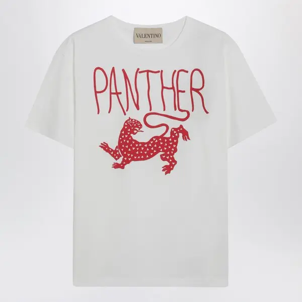 Valentino Garavani Cotton T-shirt With Panther Print - White