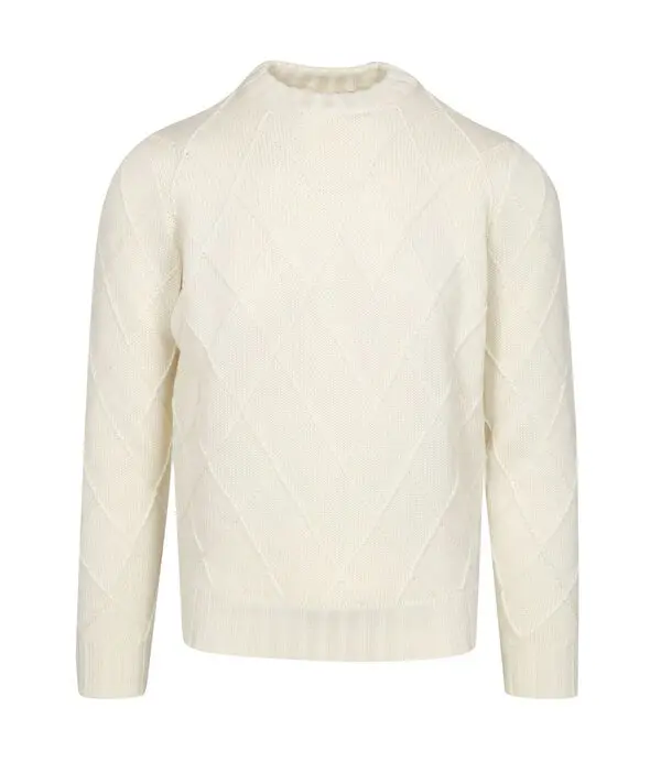 FILIPPO DE LAURENTIIS Geometric Diamond Knit Wool Sweater - Latte