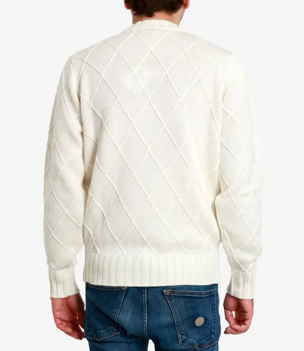 FILIPPO DE LAURENTIIS Geometric Diamond Knit Wool Sweater - Latte