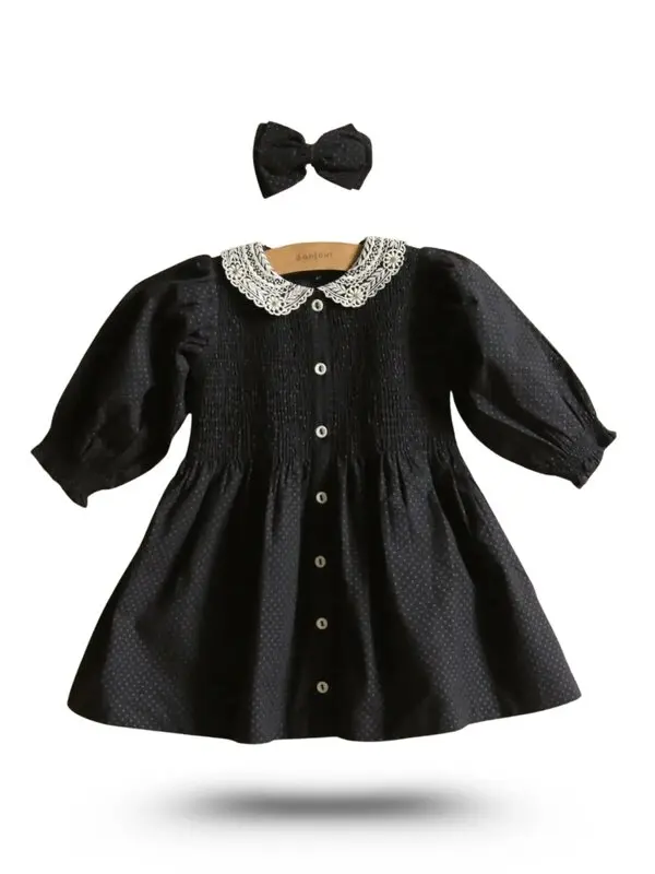 BONJOUR Woven Cotton Dress With Hair Clip - Black