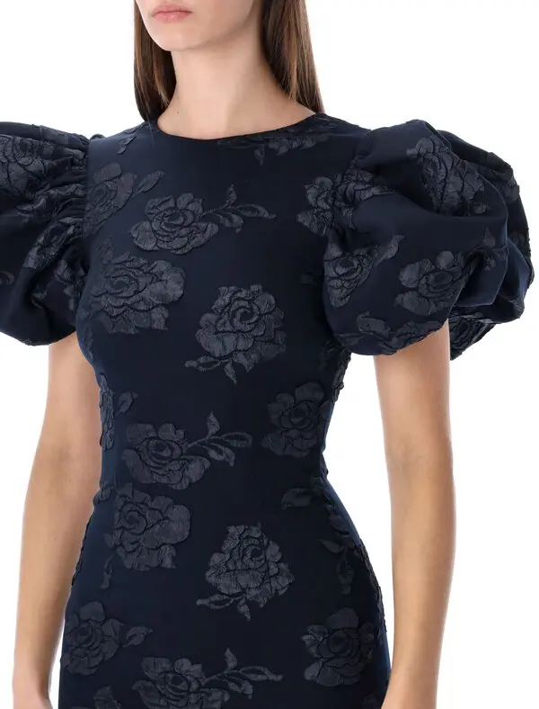 ROTATE BY BIRGER CHRISTENSEN Jacquard Puff Sleeve Midi Dress - Blue