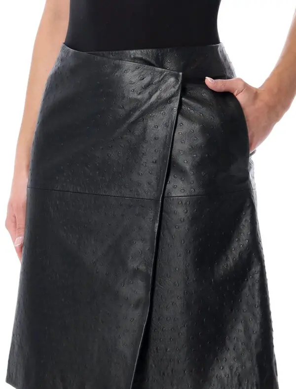 LOULOU Embossed Leather Knee-length Skirt
