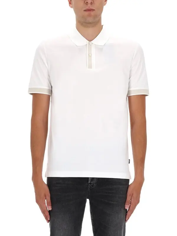 BOSS Polo Shirt With Machined Details - White