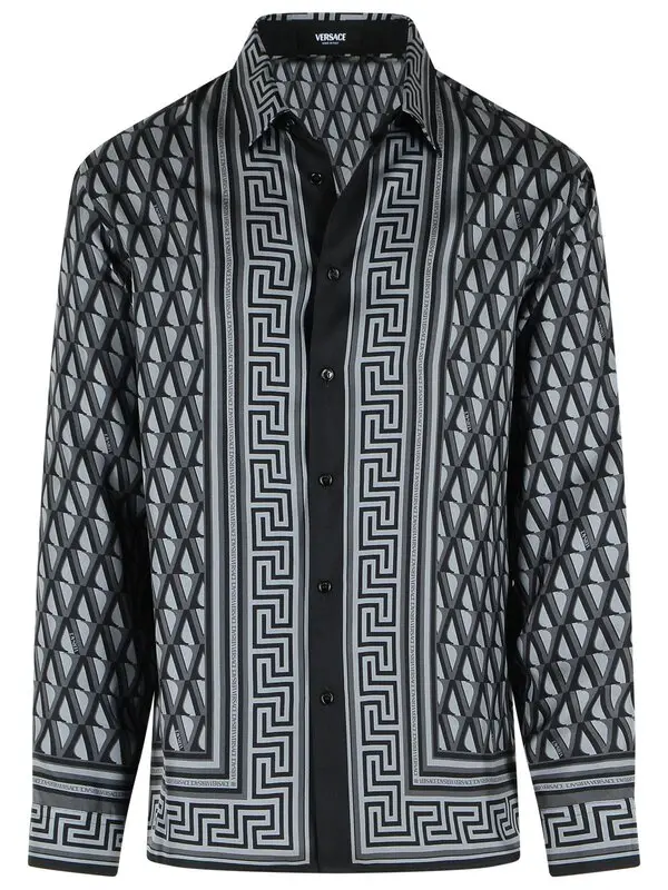 Versace Printed Silk Twill Shirt - Grey