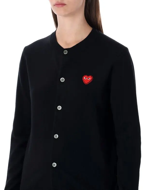 Play Comme Des Garcon Wool Cardigan With Embroidered Heart Logo - Black