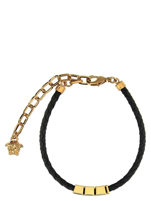 Versace Greca Braided Leather Bracelet - Gold