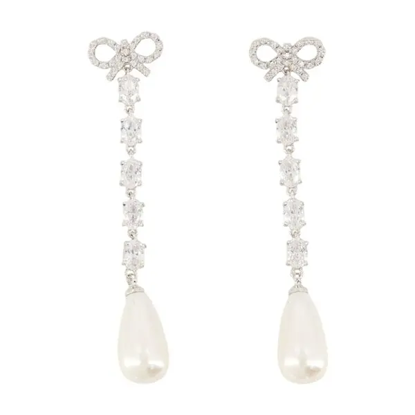 SELF-PORTRAIT Bow Pearl Droplet Earrings - Silver
