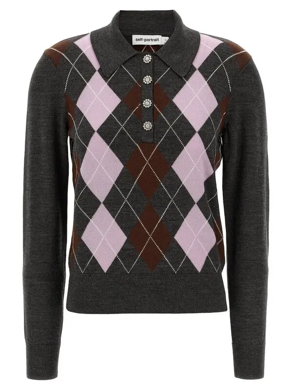 SELF-PORTRAIT Argyle Wool Sweater - Gray