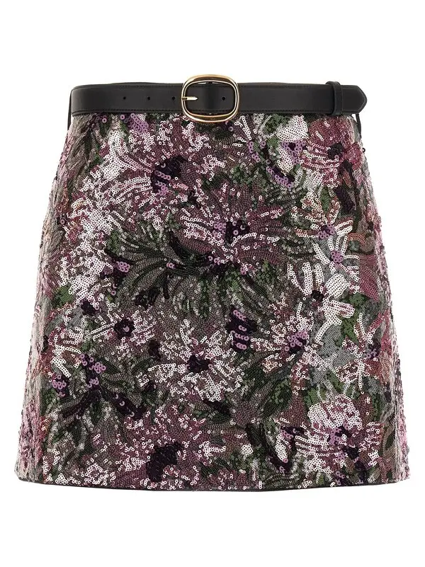 SELF-PORTRAIT Floral Sequin Mini Skirt