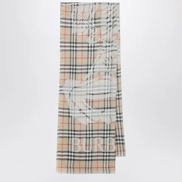 Burberry Ekd Check Scarf In Wool And Silk - Beige
