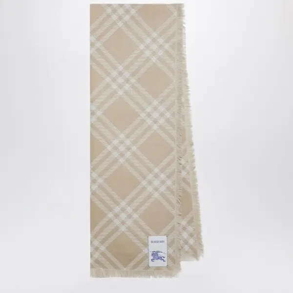 Burberry Ecru Check Silk And Wool Scarf - Beige