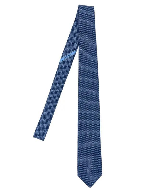 FERRAGAMO Gancini Print Silk Tie - Blue