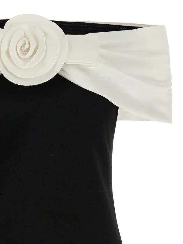 SELF-PORTRAIT Crêpe Flower Top - White/black
