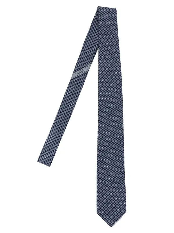 FERRAGAMO Gancini Printed Neck Tie - Blue