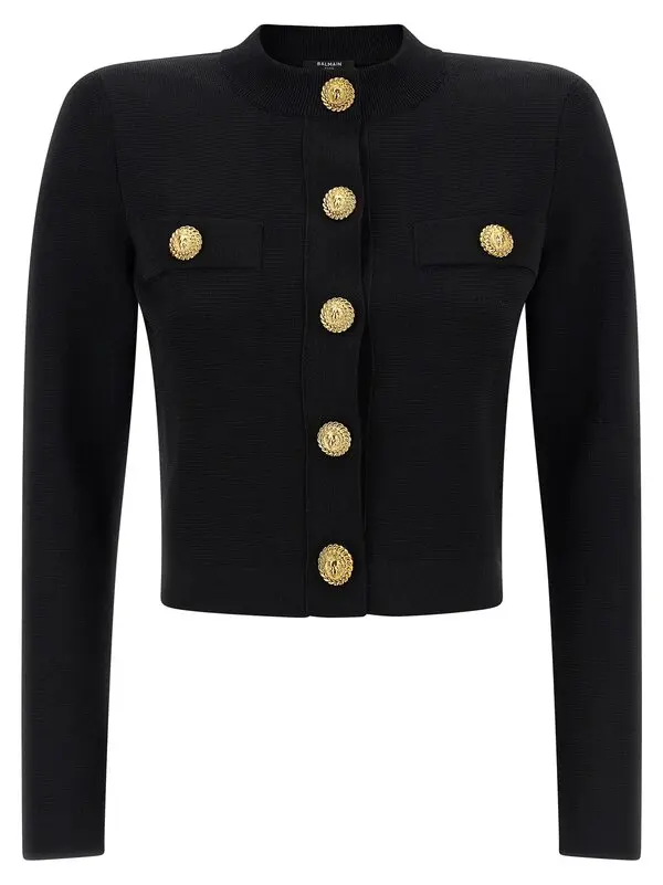 Balmain Cropped Viscose Knit Cardigan