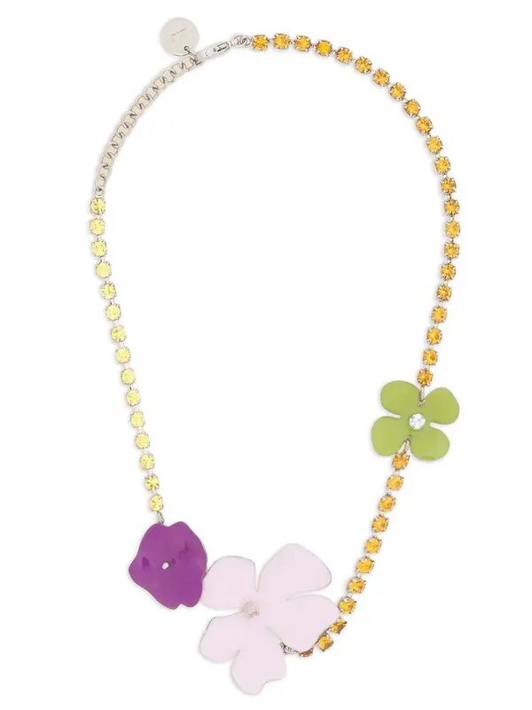 Marni Rhinestone And Enameled Flower Choker - Pink