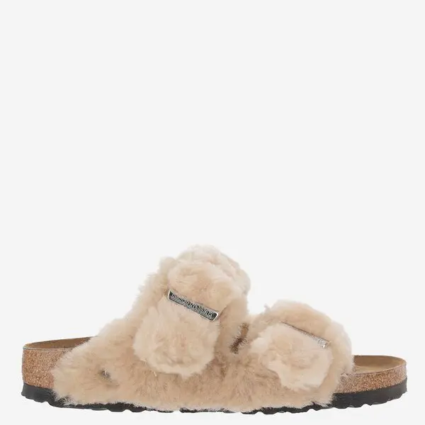 BIRKENSTOCK Arizona Big Buckle Shearling Sandals - Beige
