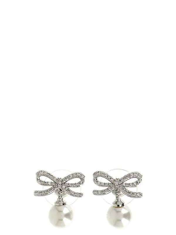 SELF-PORTRAIT Bow Pearl Earrings - Silver