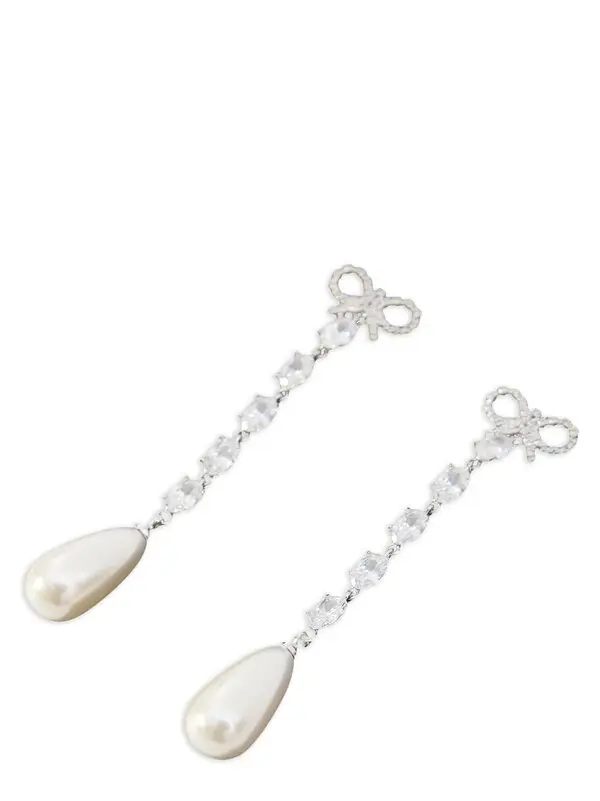 SELF-PORTRAIT Bow Pearl Droplet Earrings - Silver
