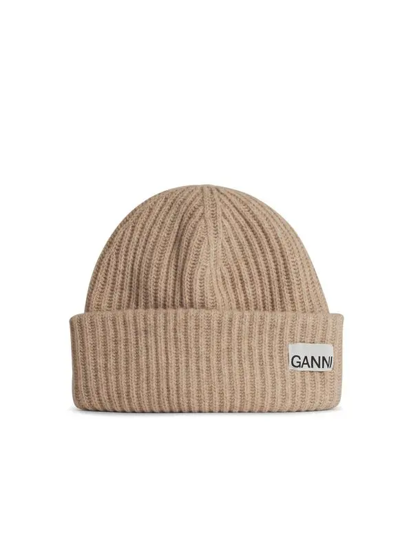 GANNI Wool Beanie - Beige