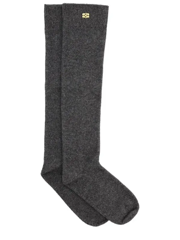 GANNI Knee-high Wool Blend Socks - Charcoal