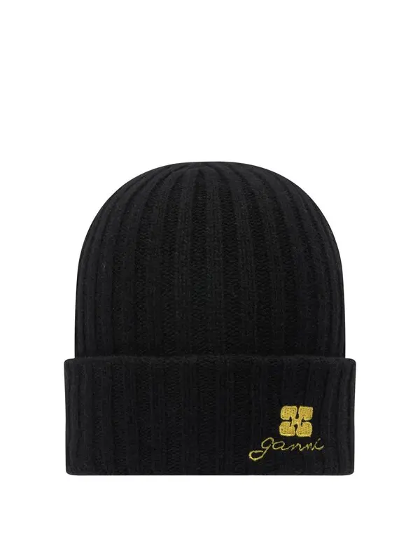 GANNI Wool-blend Beanie - Black