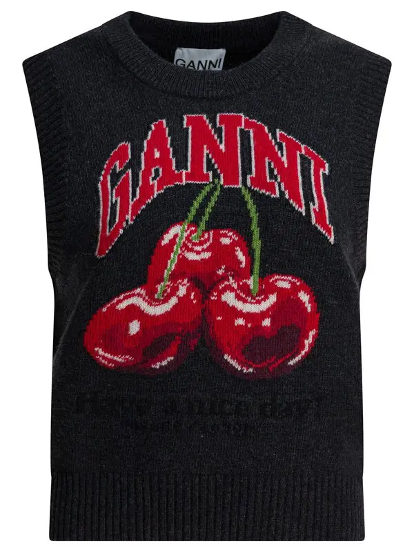 GANNI Logo Wool Vest - Black