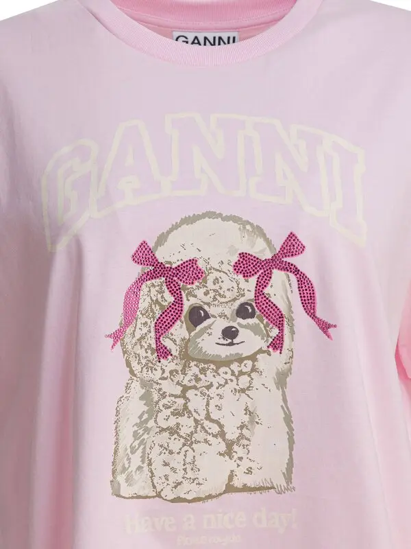 GANNI Cotton Jersey T-shirt With Poodle Graphic