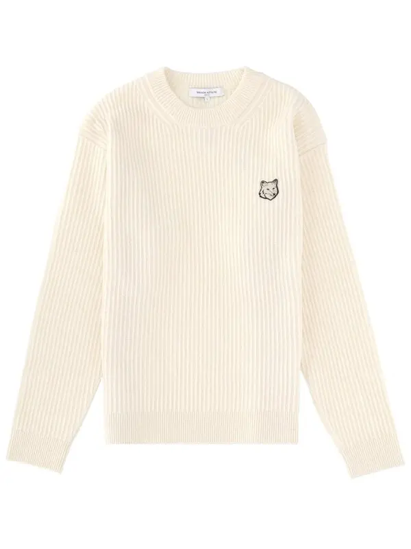 Maison Kitsuné Ribbed Knit Sweater With Fox Patch
