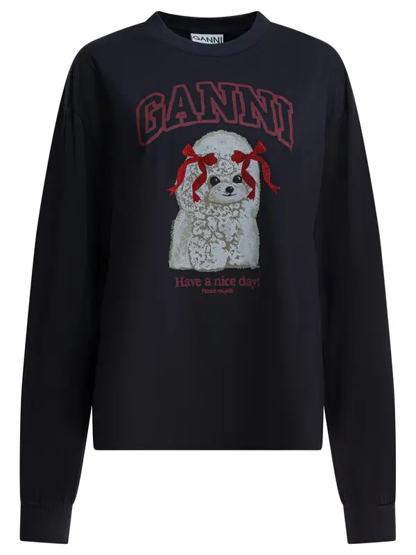 GANNI Cotton Crewneck Sweatshirt - Black