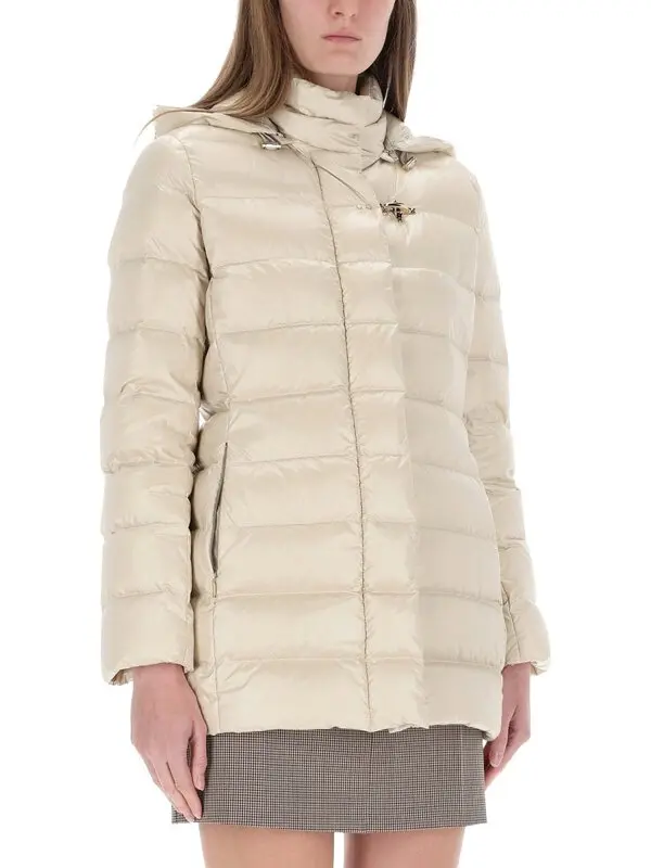 FAY Down Jacket With Hood - Beige