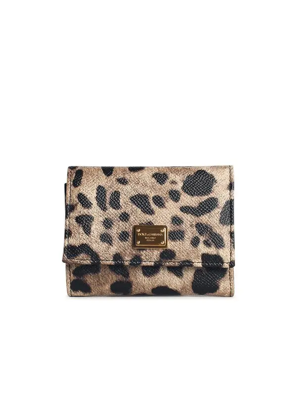 Dolce & Gabbana Dauphine' Leopard Lear Portafolgio - Brown