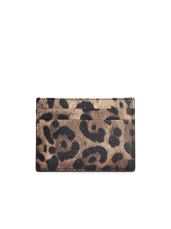 Dolce & Gabbana Dauphine' Leopard Print Lear Card Holder - Brown
